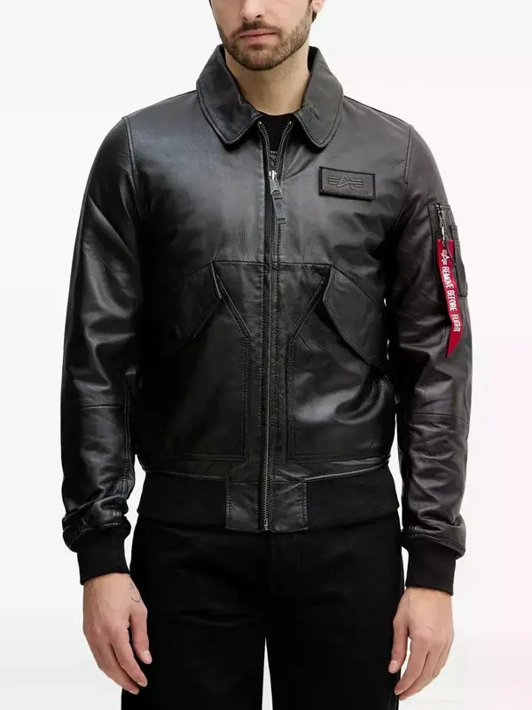 Alpha Industries Logo Patch Leather Jacket