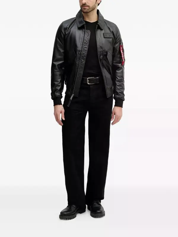 Alpha Industries Logo Patch Leather Jacket