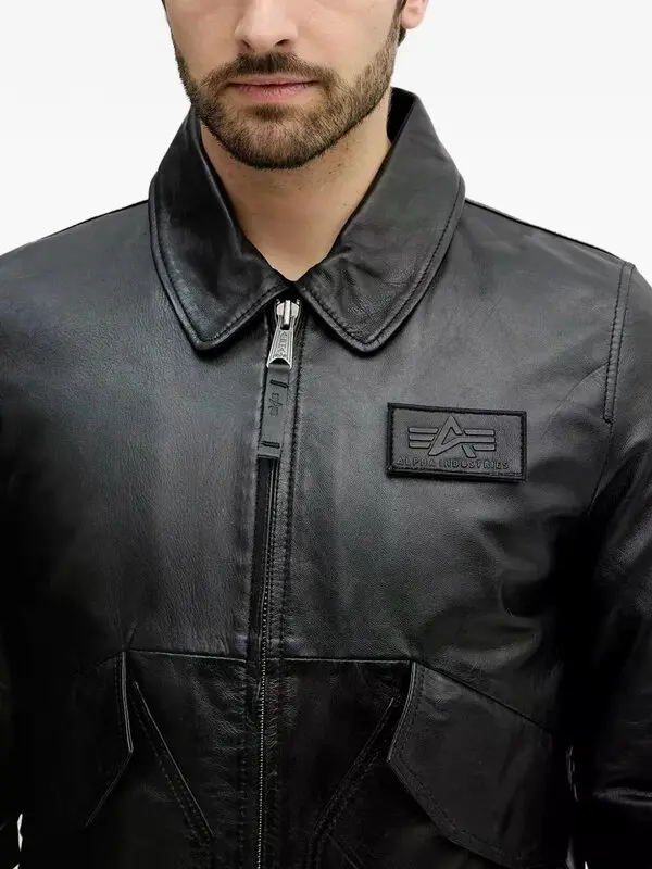 Alpha Industries Logo Patch Leather Jacket
