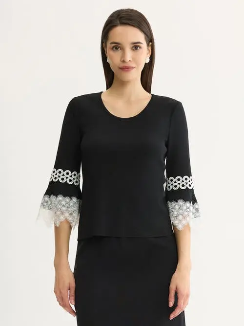 Misook Lace Applique Soft Knit Top