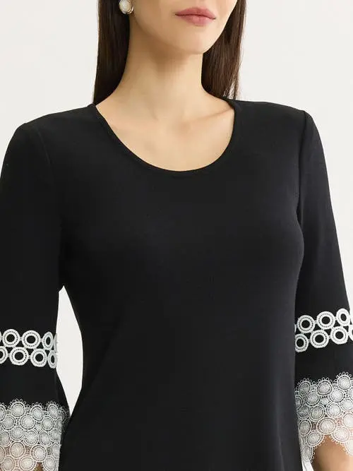 Misook Lace Applique Soft Knit Top