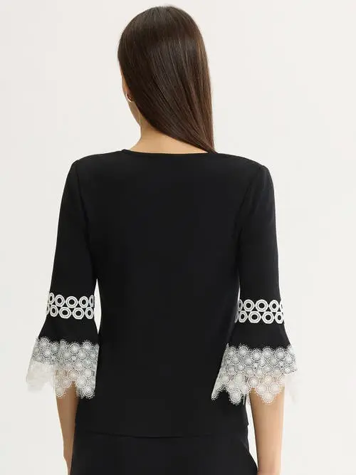 Misook Lace Applique Soft Knit Top