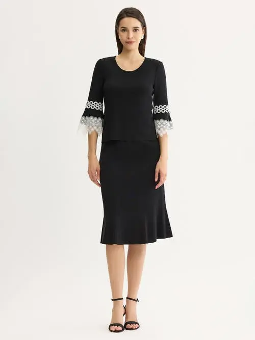 Misook Lace Applique Soft Knit Top