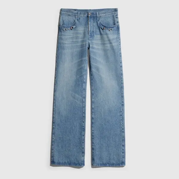 Gucci Flared Denim Pants With Horsebit Detail