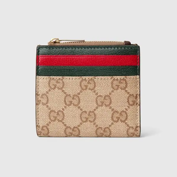 Gucci Zip Card Case With Multicolor Slots Original Gg Fabric - Beige