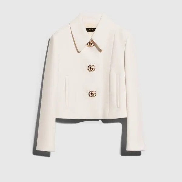 Gucci Crêpe Wool Jacket With Double G Button - White