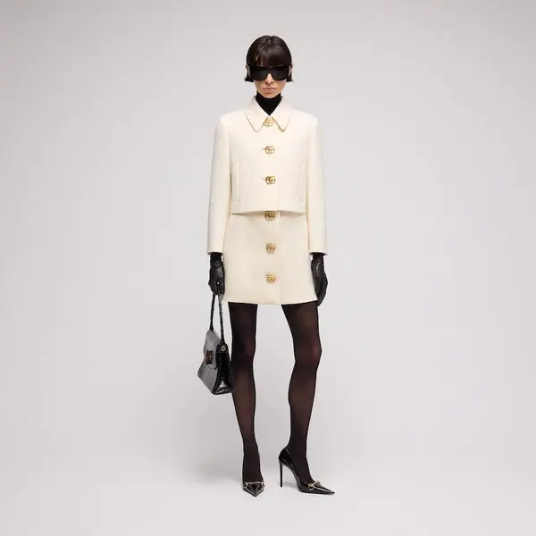 Gucci Crêpe Wool Jacket With Double G Button - White
