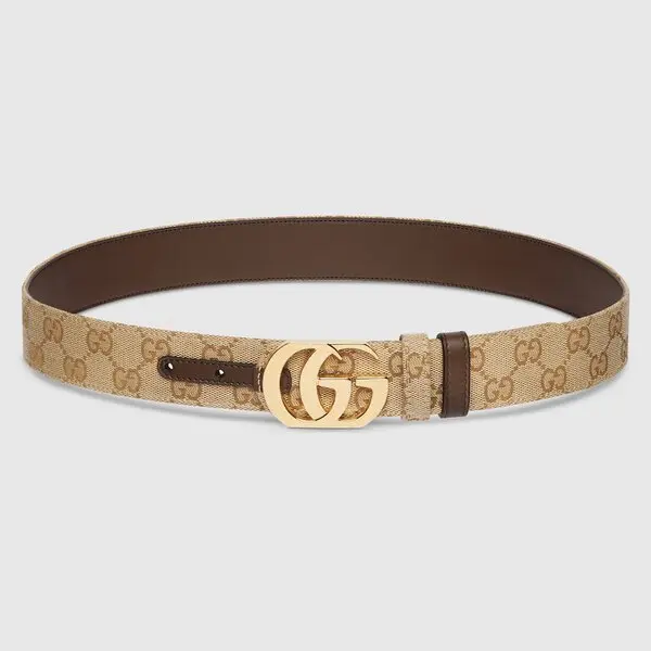 Gucci Cut Gg Marmont Reversible Belt Gg Canvas - Beige