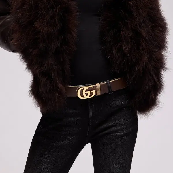 Gucci Cut Gg Marmont Reversible Belt Gg Canvas