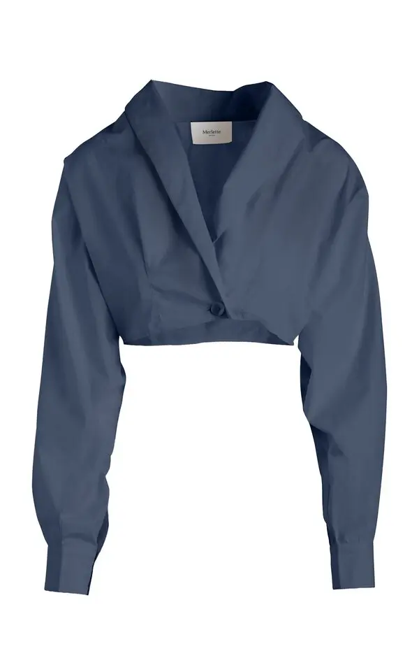 Merlette Eterna Cotton Poplin Cropped Top - Navy