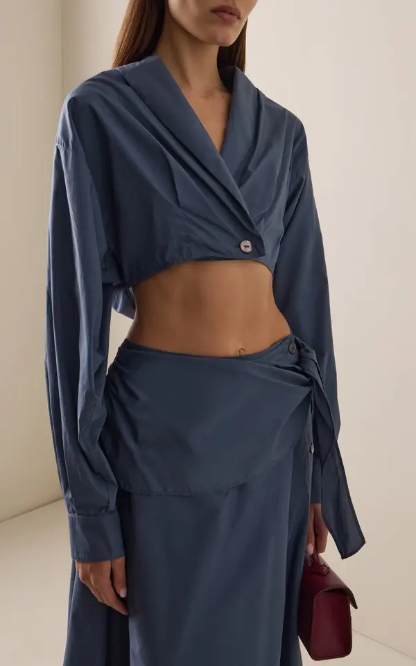 Merlette Eterna Cotton Poplin Cropped Top - Navy