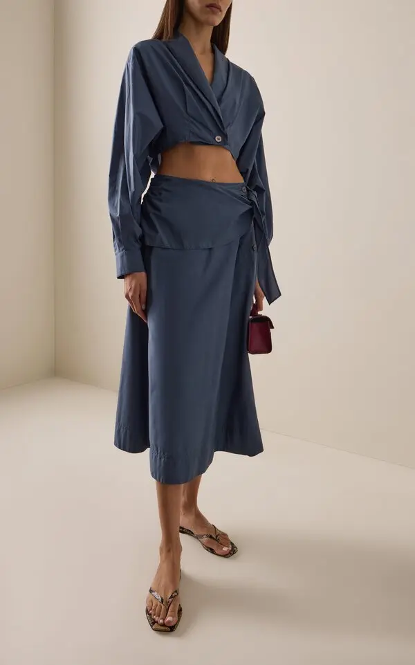 Merlette Eterna Cotton Poplin Cropped Top - Navy