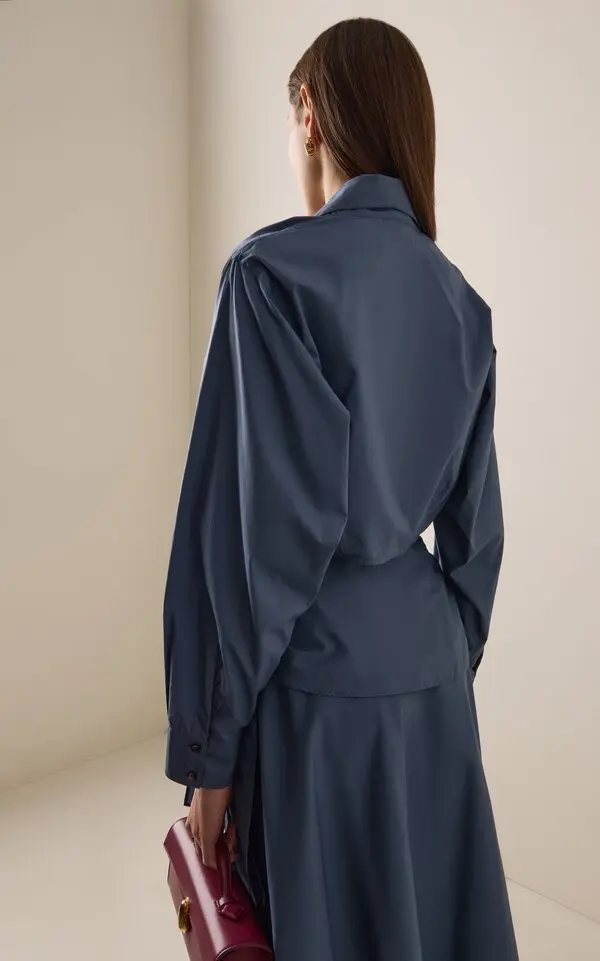 Merlette Eterna Cotton Poplin Cropped Top - Navy