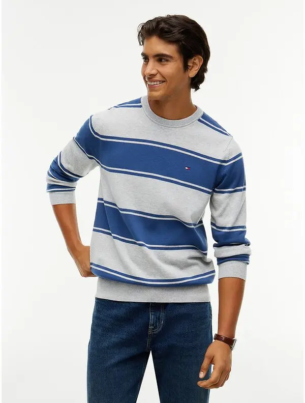 Tommy Hilfiger Rugby Stripe Crewneck Sweater - Grey Blue