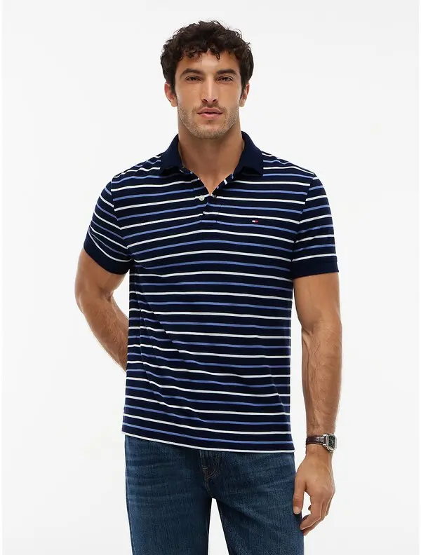 Tommy Hilfiger Regular Fit Striped Wicking Polo - Carbon Navy