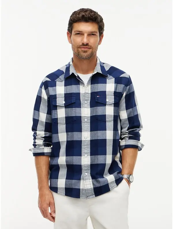 Tommy Hilfiger Regular Fit Check Denim Western Shirt - Plaid Weston