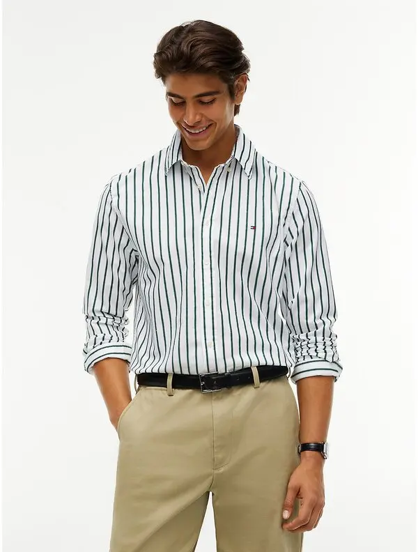 Tommy Hilfiger Regular Fit Striped Oxford Shirt - Optic White