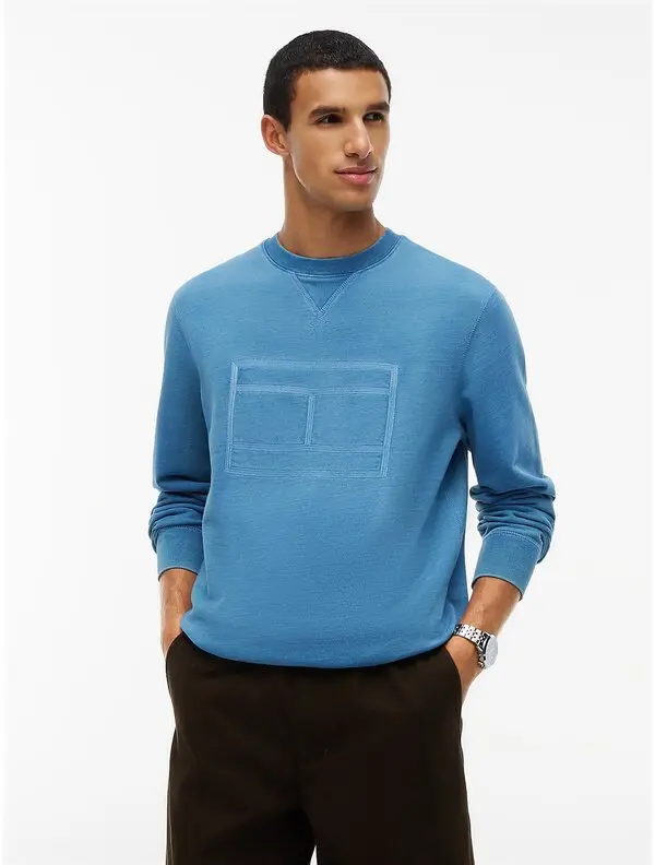 Tommy Hilfiger Indigo-dyed Cotton Terry Sweatshirt With Chain-stitched Logo - Light Denim