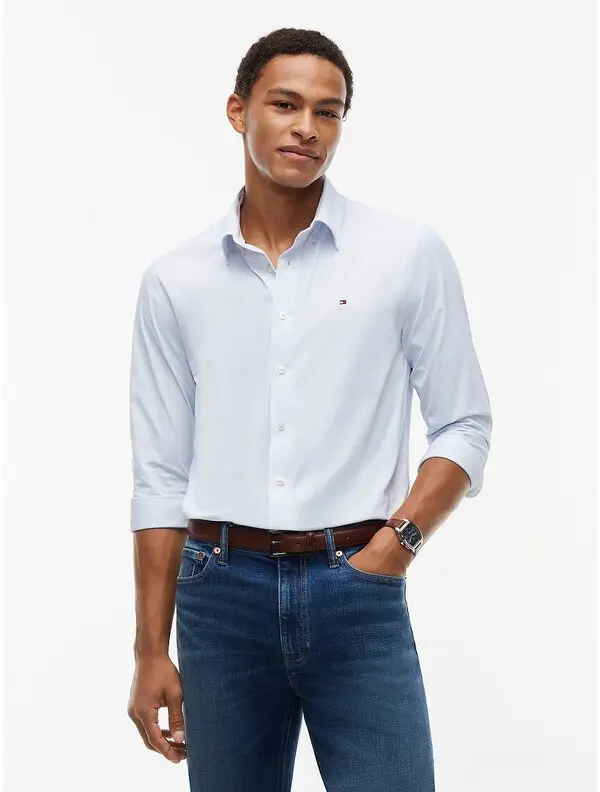 Tommy Hilfiger Regular Fit Mini Check Th Performance Shirt - Sky Blue