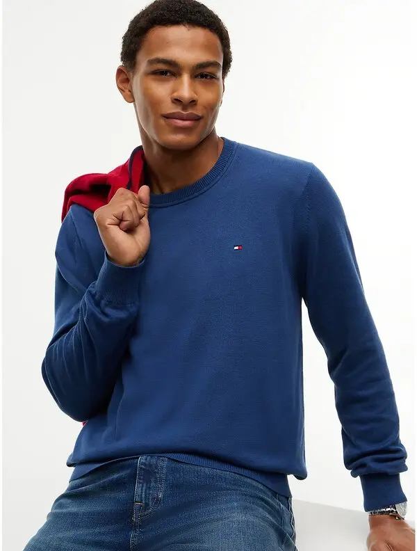 Tommy Hilfiger Classic Crewneck Sweater In Premium Cotton - Indigo Blue