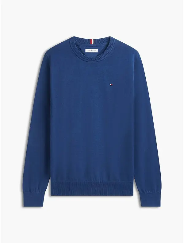 Tommy Hilfiger Classic Crewneck Sweater In Premium Cotton - Indigo Blue
