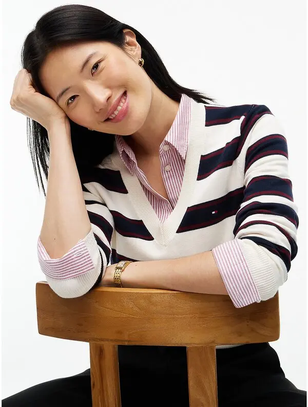 Tommy Hilfiger Lightweight Striped V-neck Sweater