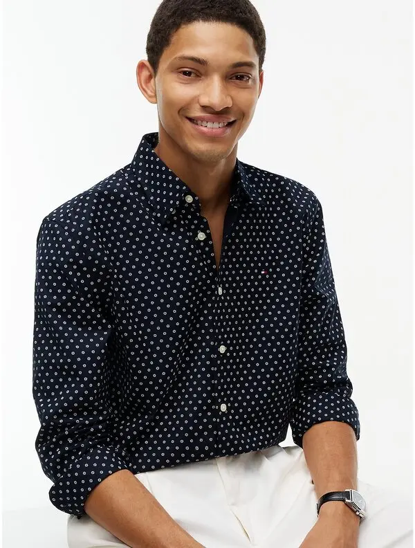 Tommy Hilfiger Regular Fit Mini Floral Print Shirt - Navy Blue