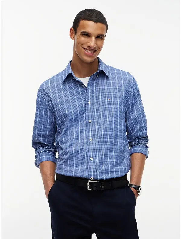Tommy Hilfiger Regular Fit Th Performance Windowpane Shirt - Clearwater