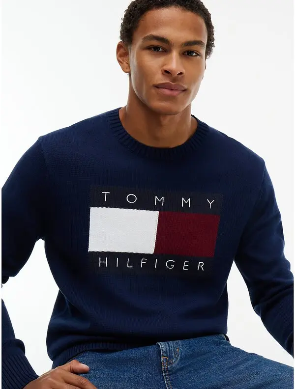 Tommy Hilfiger Intarsia Flag Logo Crewneck Sweater