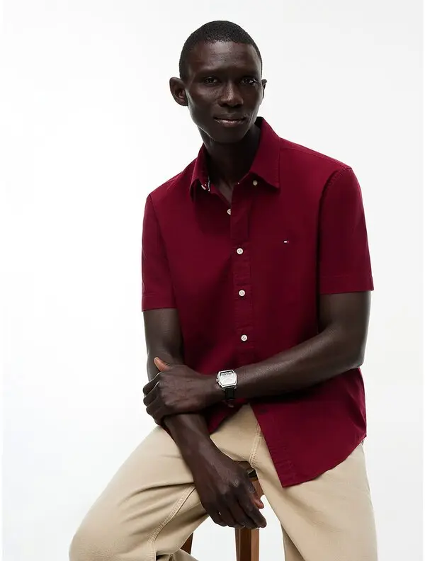 Tommy Hilfiger Regular Fit Short-sleeve Oxford Shirt - Burgundy
