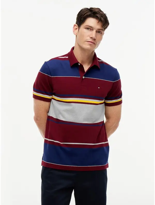 Tommy Hilfiger Regular Fit Striped Polo - Burgundy