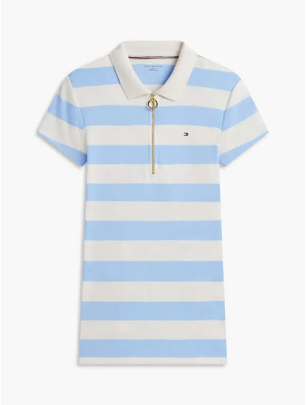 Tommy Hilfiger Slim Fit Rugby Striped Zip Polo - Light Blue