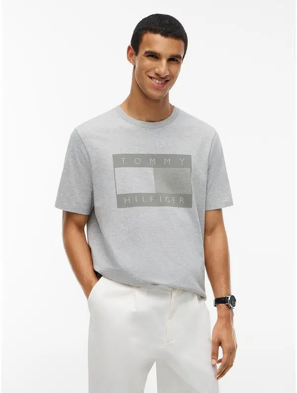 Tommy Hilfiger Tonal Flag Logo T-shirt - Grey Heather