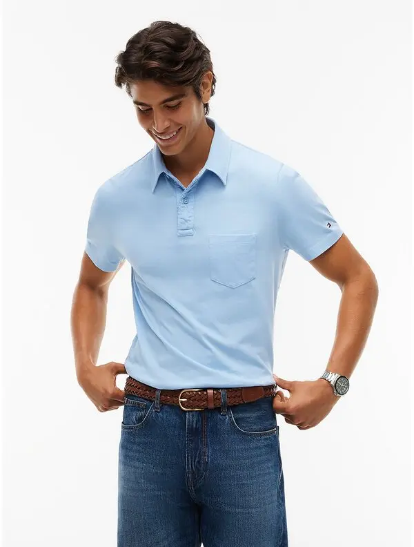 Tommy Hilfiger Regular Fit Jersey Pocket Polo - Water Blue