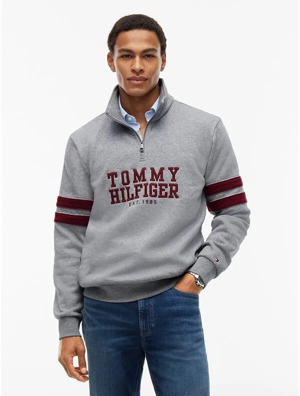 Tommy Hilfiger Varsity Stripe Quarter-zip Sweatshirt - Grey