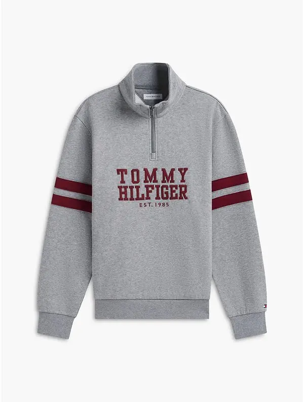 Tommy Hilfiger Varsity Stripe Quarter-zip Sweatshirt - Grey