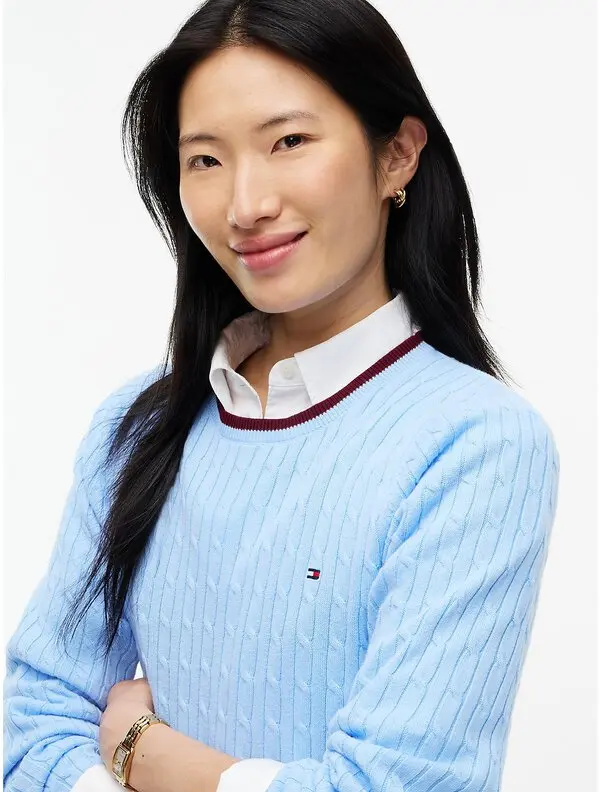 Tommy Hilfiger Cable Knit Sweater With Tipped Trim