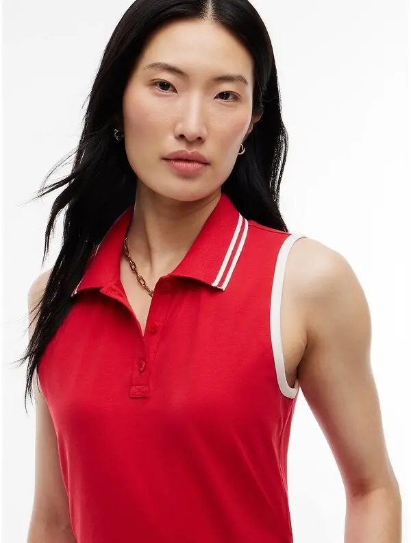 Tommy Hilfiger Sleeveless Polo Midi Dress With Poplin Skirt
