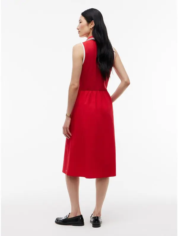 Tommy Hilfiger Sleeveless Polo Midi Dress With Poplin Skirt