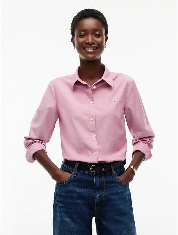 Tommy Hilfiger Regular Fit Stretch Oxford Shirt - Ruby Rhubarb