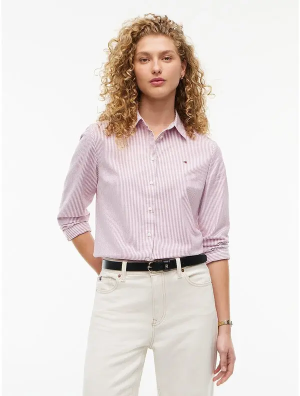 Tommy Hilfiger Regular Fit Striped Stretch Oxford Shirt - Ruby Rhubarb