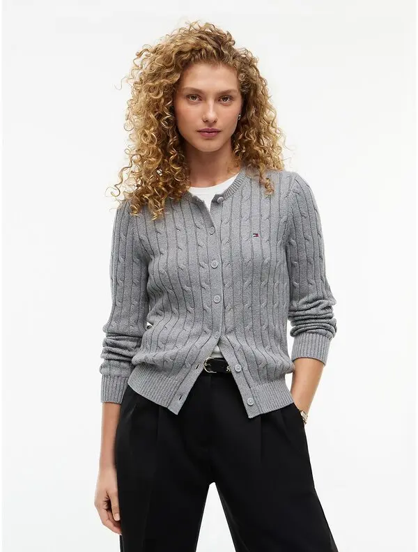 Tommy Hilfiger Cable Knit Button-up Cardigan - Grey Heather