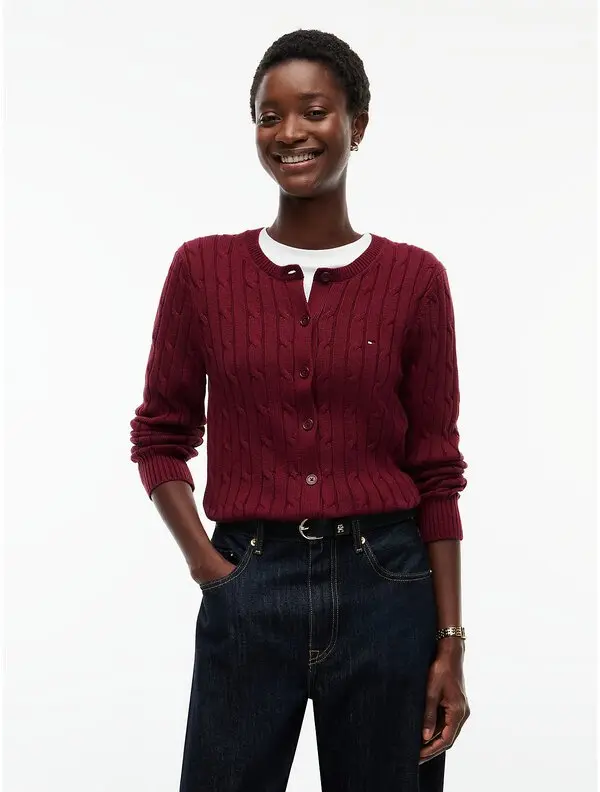 Tommy Hilfiger Cable Knit Cardigan - Burgundy