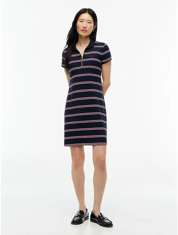Tommy Hilfiger Striped Quarter-zip Polo Dress - Navy Blue