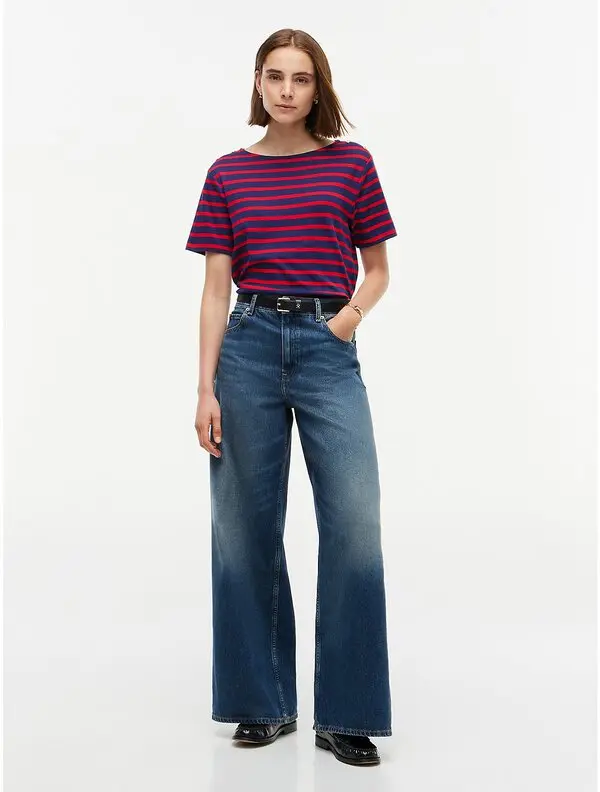 Tommy Hilfiger Striped Cotton Interlock T-shirt With Gold-tone Buttons