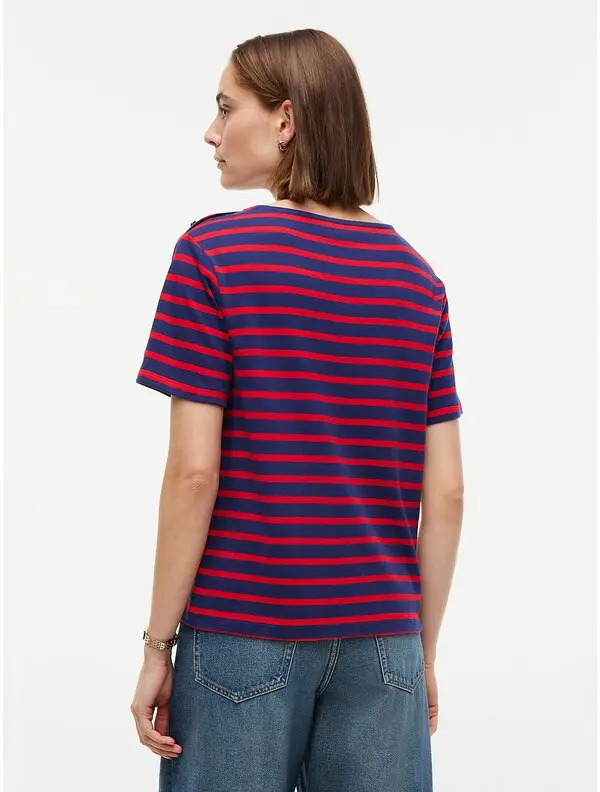 Tommy Hilfiger Striped Cotton Interlock T-shirt With Gold-tone Buttons