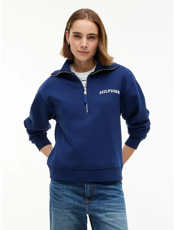 Tommy Hilfiger Flocked Monotype Quarter-zip Sweatshirt - Preppy Navy