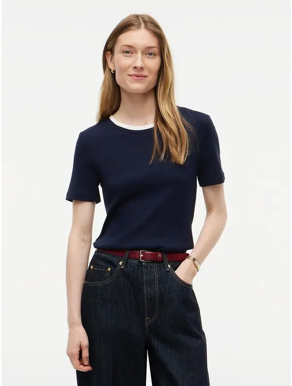 Tommy Hilfiger Ribbed Contrast-collar T-shirt - Navy Blue
