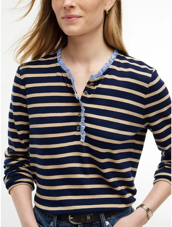 Tommy Hilfiger Ruffle-trim Striped Interlock Henley