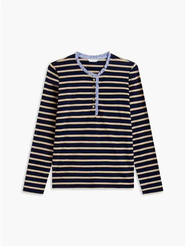 Tommy Hilfiger Ruffle-trim Striped Interlock Henley